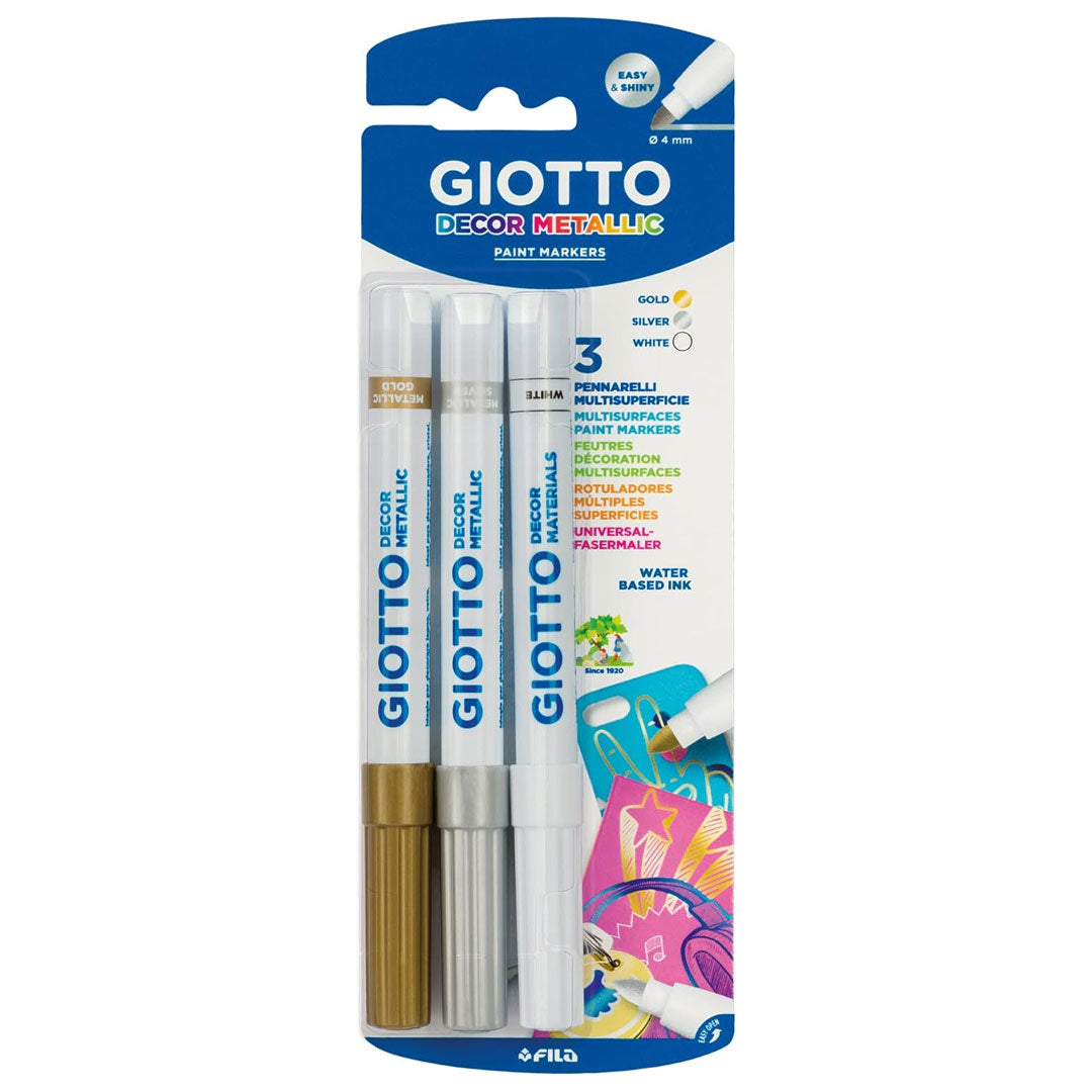 Giotto Decor Materials Multisurface Paint Markers Set of 3 Gold/Silver