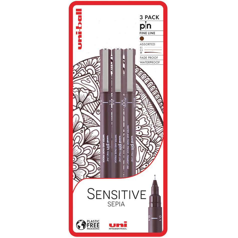 Uni-ball PIN Drawing Pen Sensitive Sepia Set of 3