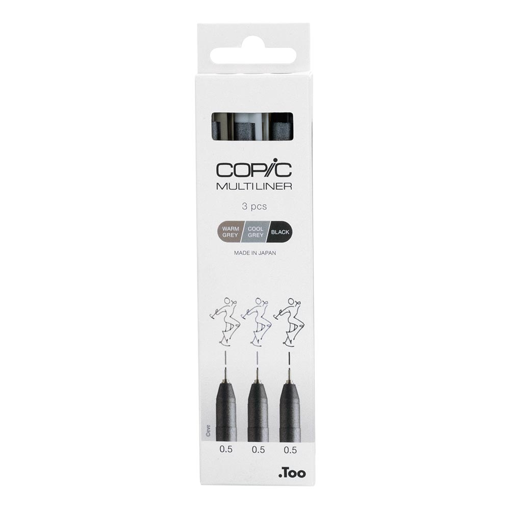 Copic MultiLiner Drawing Pen 0.5mm Set of 3 Warm Grey/Cool Grey/Black