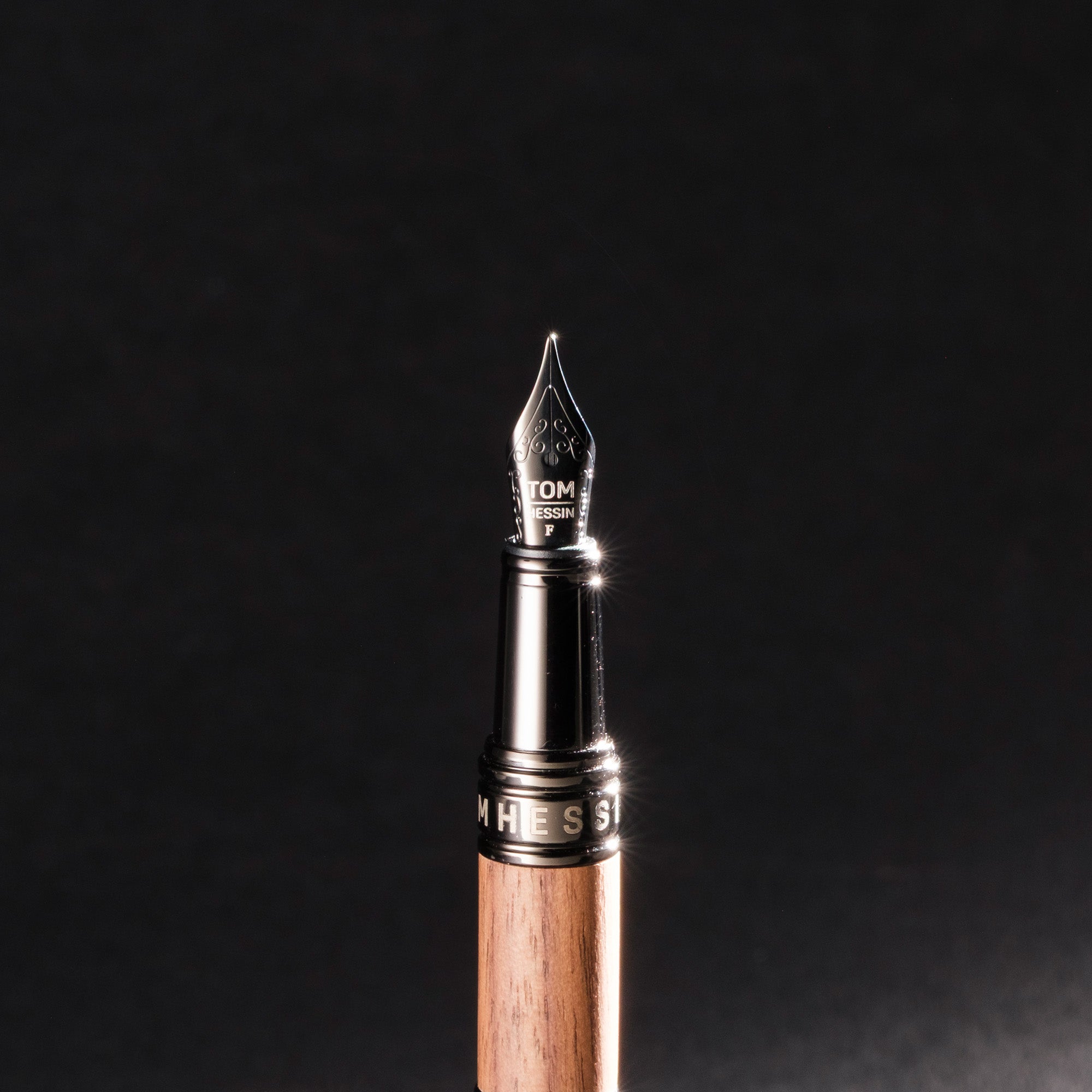 Tom Hessin Revolution Fountain Pen Rustic Wood Barrel with Gunmetal Tr