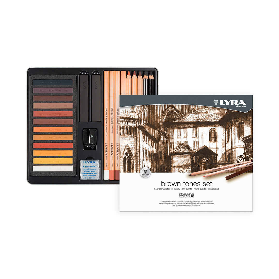 Lyra Rembrandt Brown Tones Sketching Set of 25 in Metal Tin