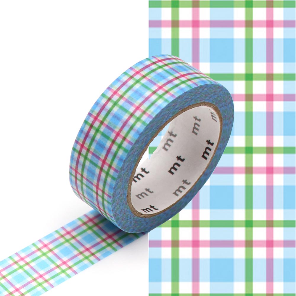 mt Washi Masking Tape - 15mm x 7m - Colorful Checkered Blue