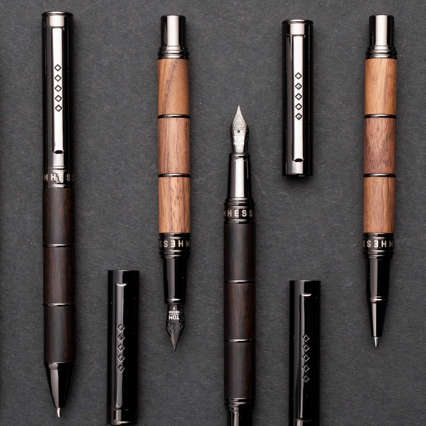 Tom Hessin Revolution Rollerball Pen Rustic Wood Barrel with Gunmetal