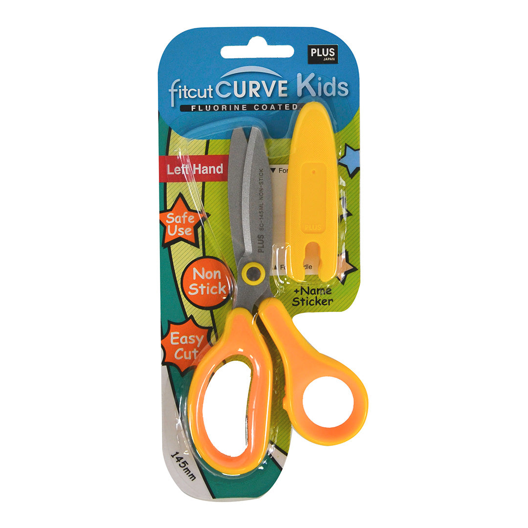 PLUS Fitcut Curve Kids Scissors Fluorine-Coated Yellow Left Handed