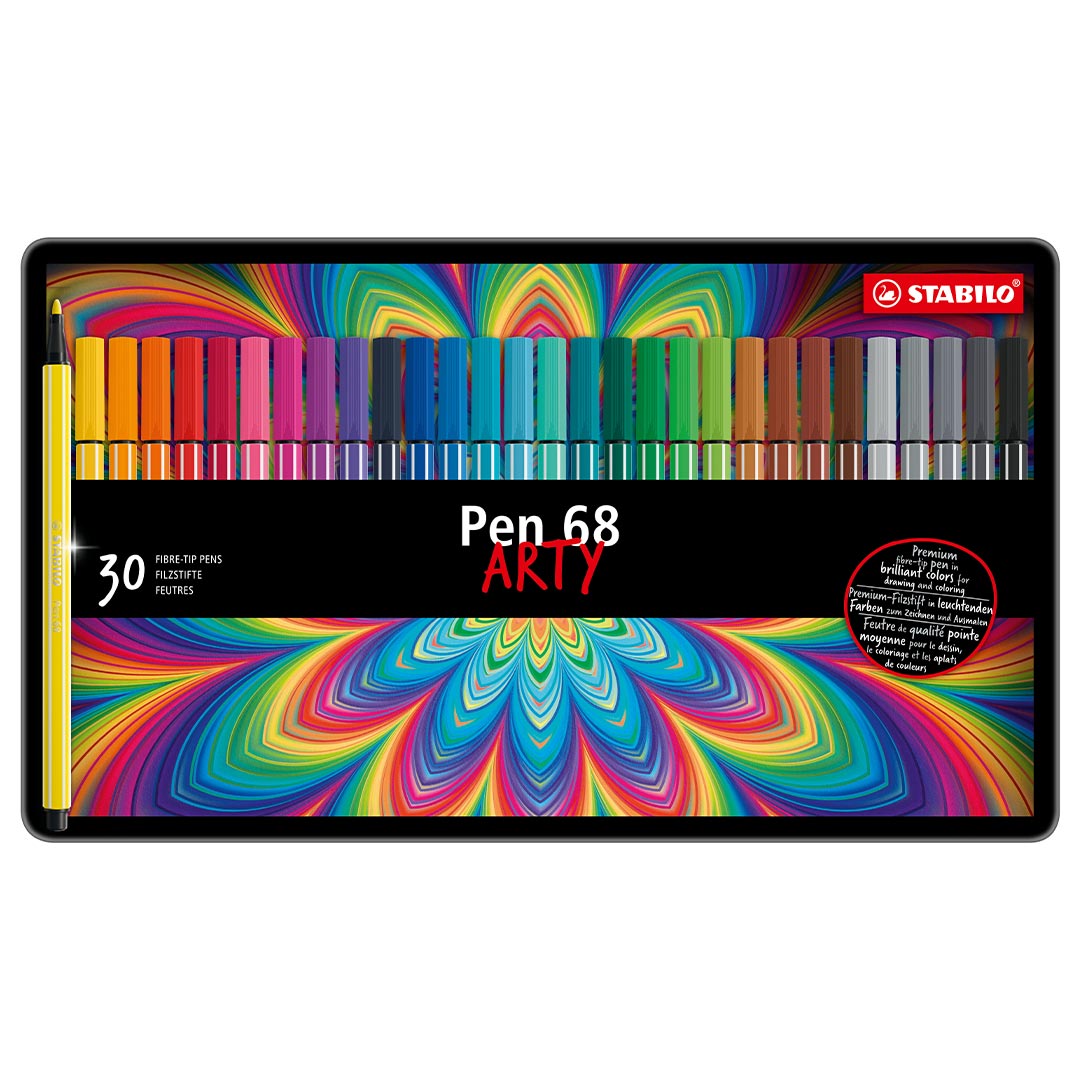 STABILO Pen 68 Metal Box Of 30 Assorted Colours Arty
