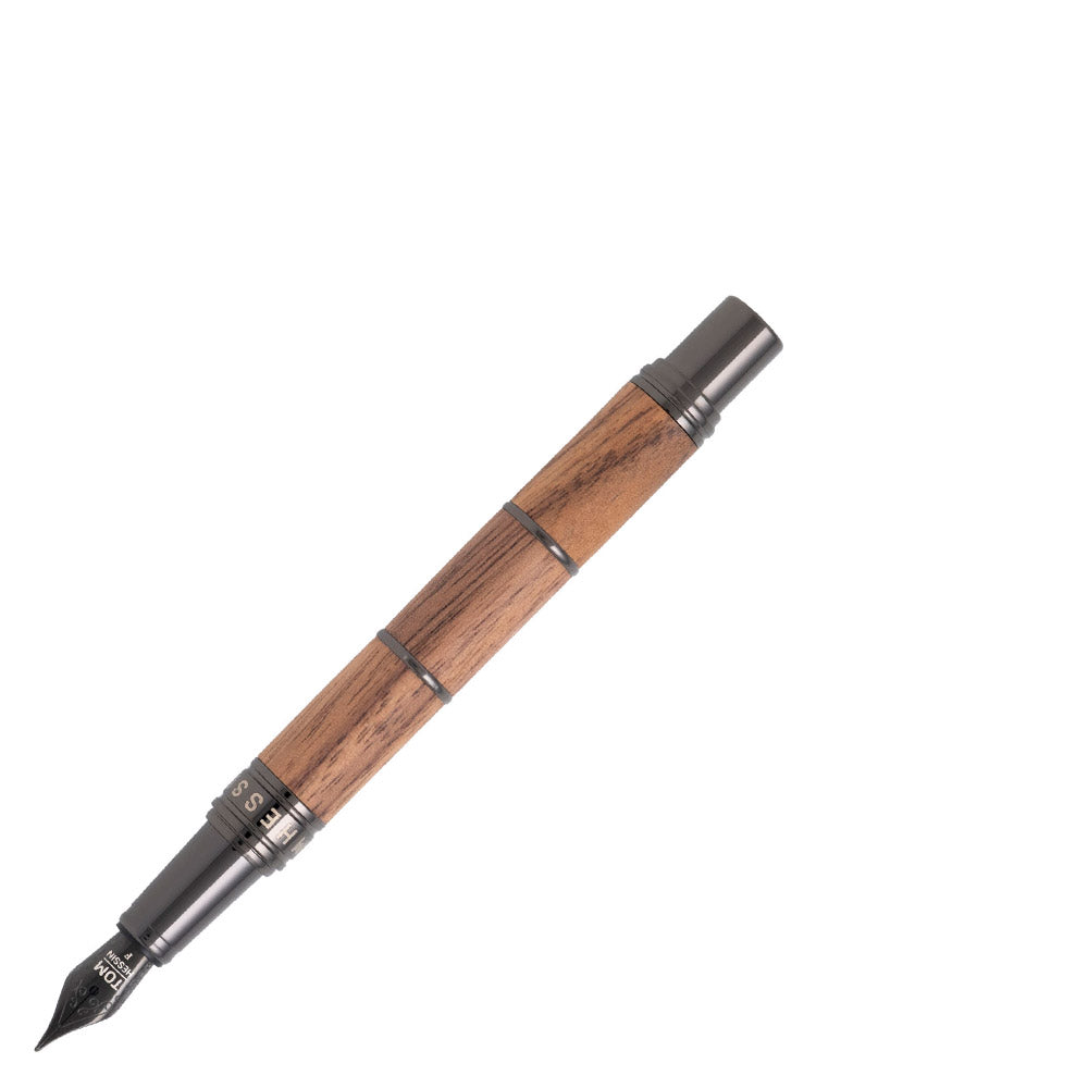 Tom Hessin Revolution Fountain Pen Rustic Wood Barrel with Gunmetal Tr