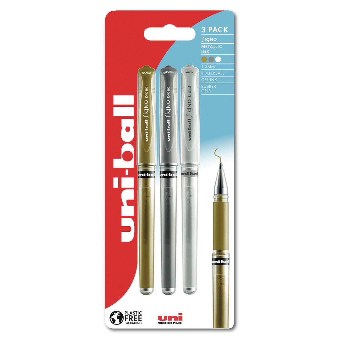 Uni-ball Um-153 Signo Broad Metallic Pen Set Gold Silver White