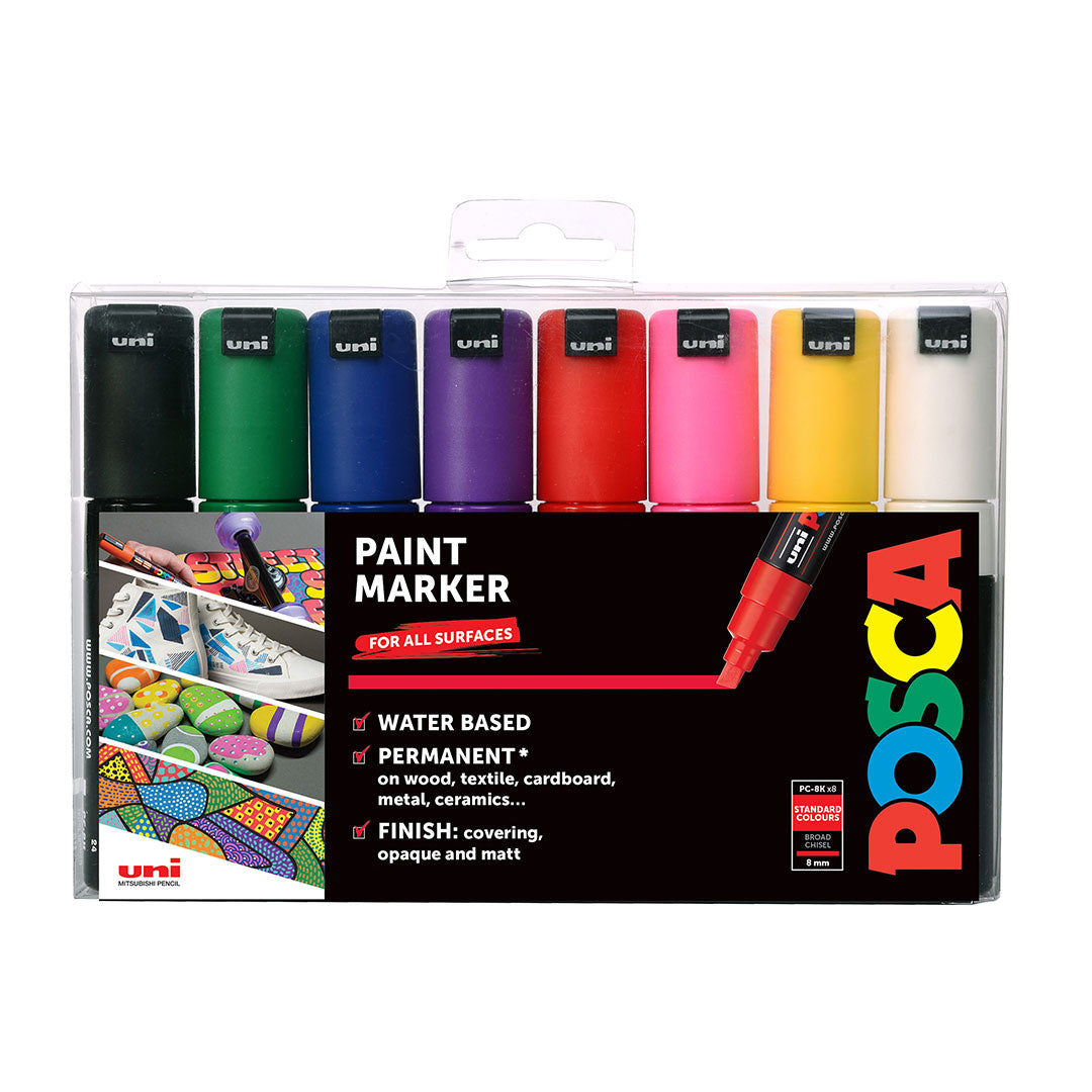 Uni POSCA Marker Pen PC-8K Broad Chisel Set of 8 Assorted