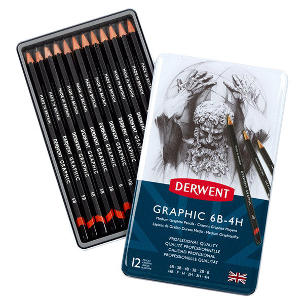 Derwent Graphic Graphite Pencil Tin of 12 Medium Grades