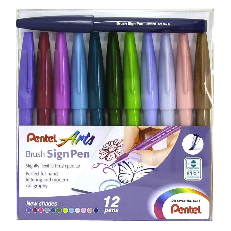 Pentel Touch Brush Sign Pen Set of 12 Fresh Shades
