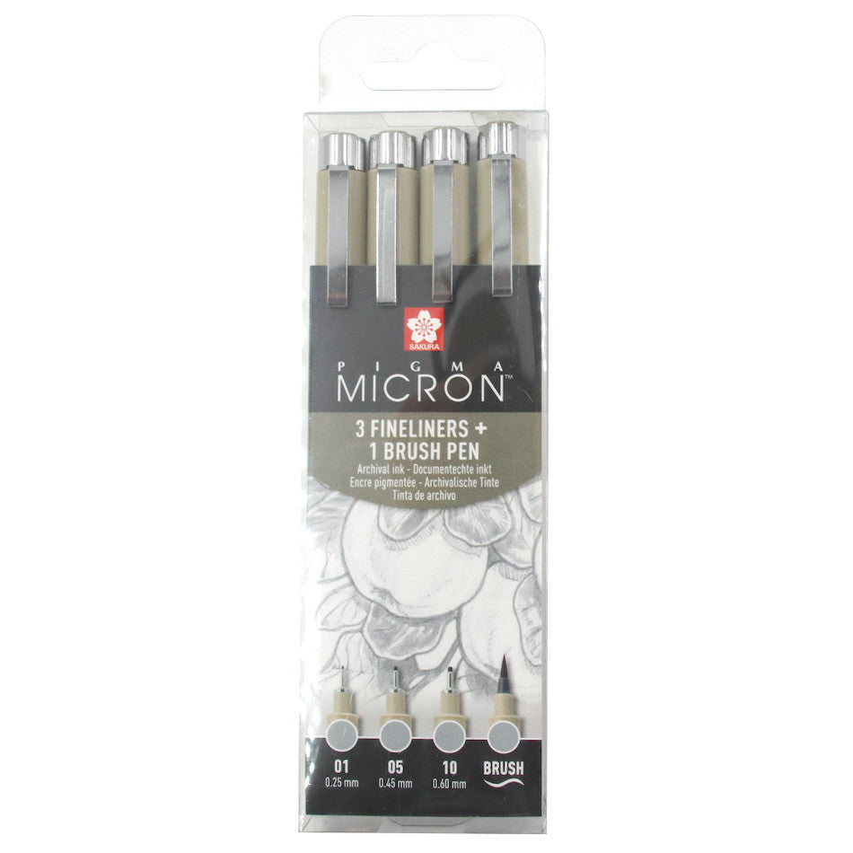 Sakura Pigma Micron Drawing Pen Set of 4 Light Cool Grey