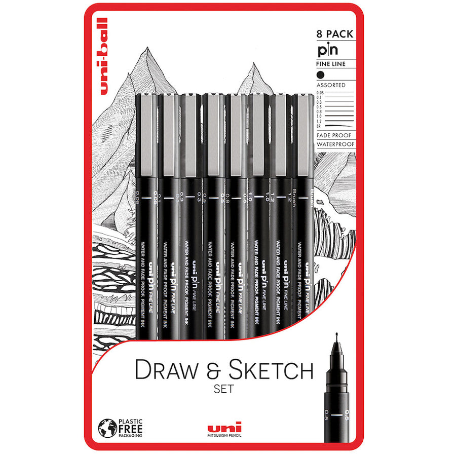 Uni-ball PIN Drawing Pen Draw and Sketch Set of 8