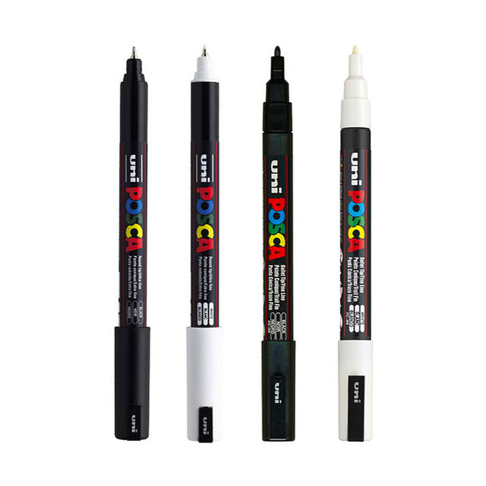 Uni POSCA Marker Pen PC-1MR Ultra-Fine and PC-3M Fine Set of 4 Black a